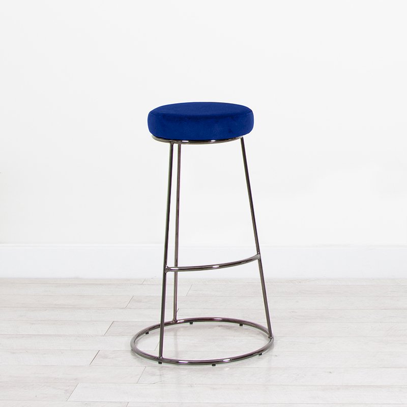 Black Chrome Spire Stool - Blue Pad | Hire Stools for Events